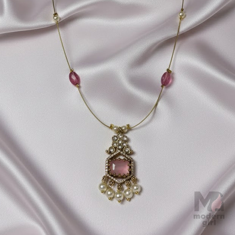 Pink Hexagon Invisible Chain Necklace | Pearl Drop Jewellery – Modern Girl