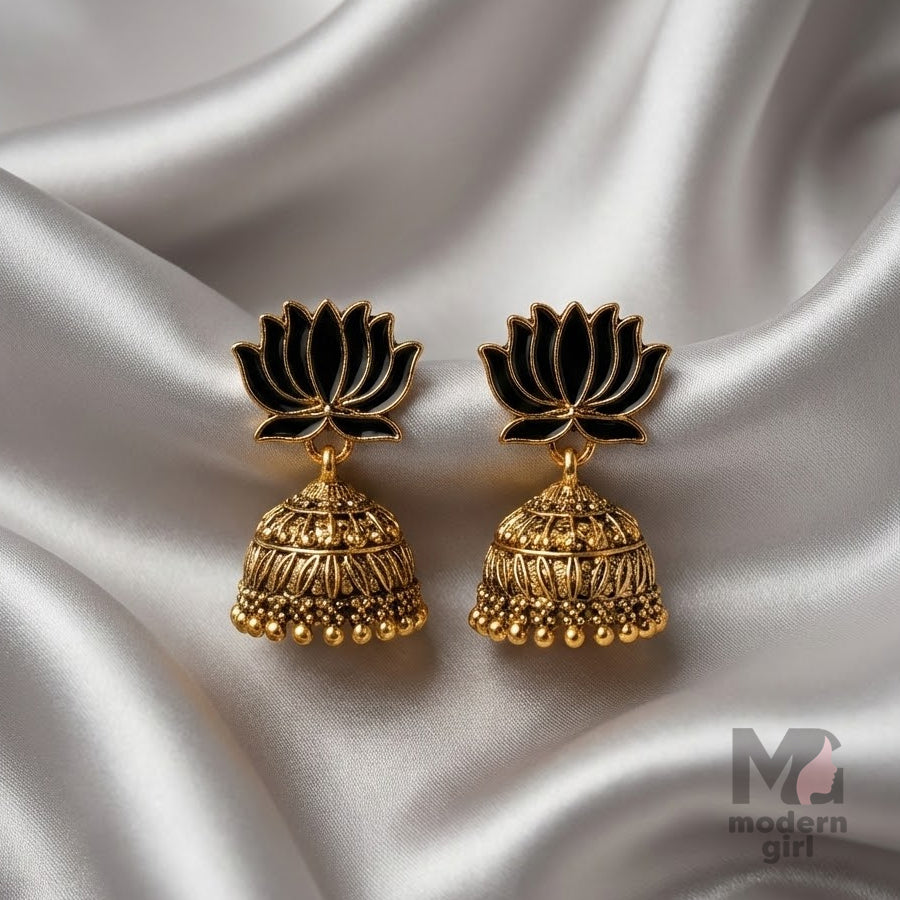 Royal Lotus Jhumka – Traditional Gold Finish Ethnic Dangler – Modern Girl
